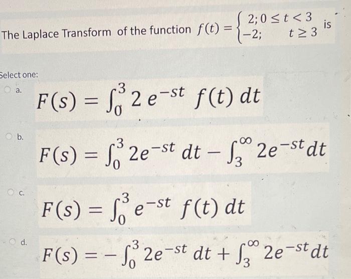 Solved The inverse of F(s) lect one: a. 2e-t cos 2t - sin 2t | Chegg.com
