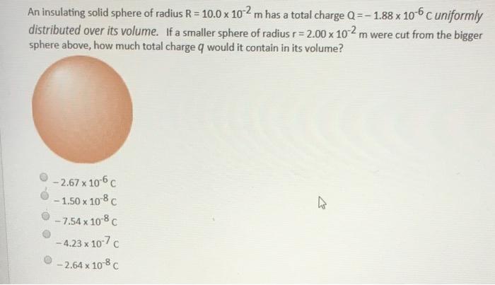 Solved An insulating solid sphere of radius R = 10.0 x 10-2 | Chegg.com