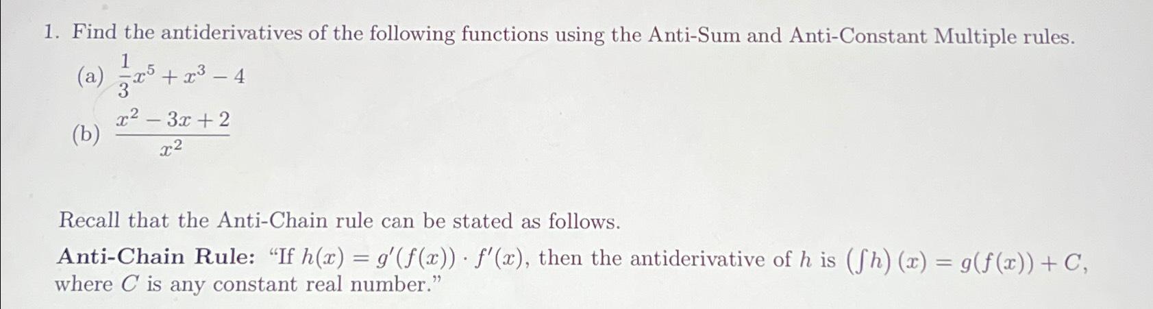 Solved Find the antiderivatives of the following functions | Chegg.com
