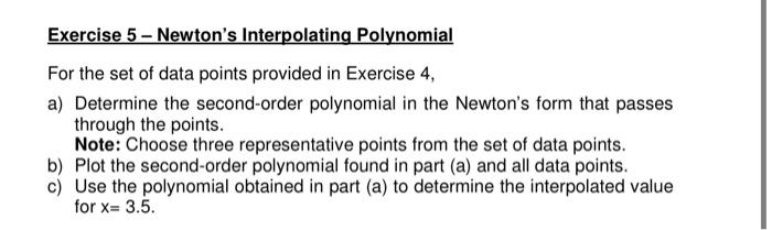 Solved Exercise 5 - Newton's Interpolating Polynomial For | Chegg.com