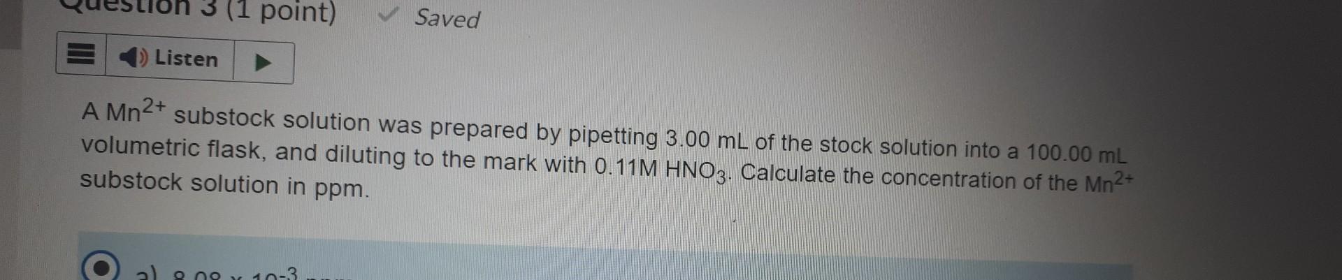 Solved A Mn2+ substock solution was prepared by pipetting | Chegg.com