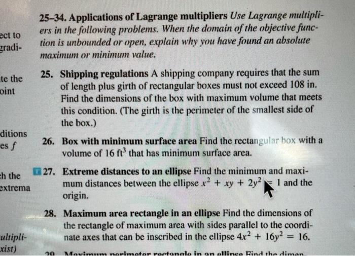 Solved 25-34. Applications of Lagrange multipliers Use | Chegg.com