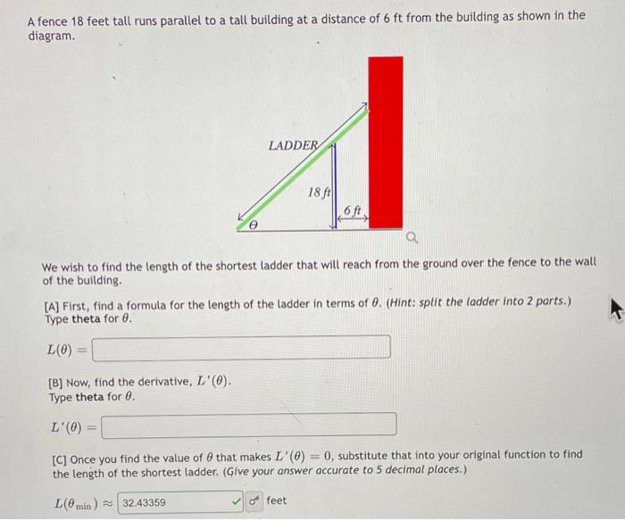 Solved A fence 18 feet tall runs parallel to a tall building | Chegg.com