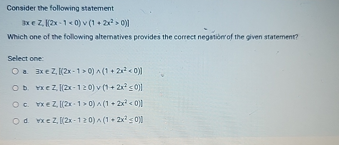 Consider the following statement)] [(0Which one | Chegg.com