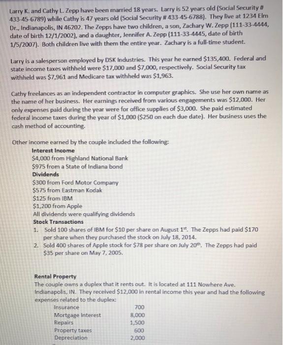 Larry K. and Cathy L. Zepp have been married 18 | Chegg.com