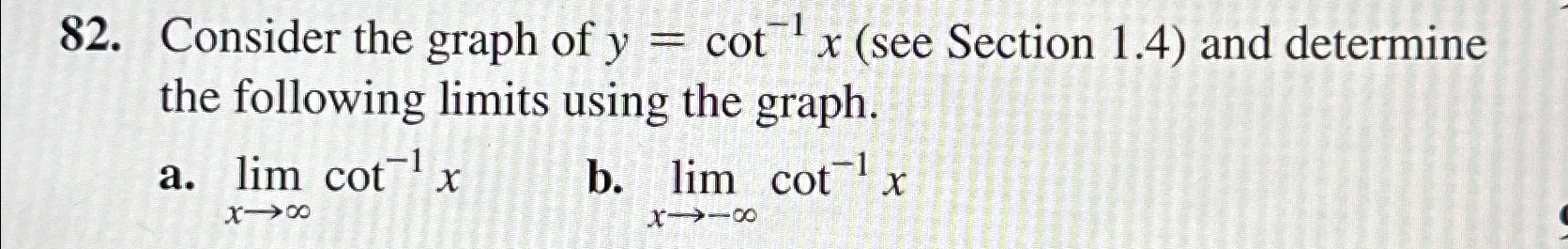 Solved Consider the graph of y=cot-1x (see Section 1.4) ﻿and | Chegg.com