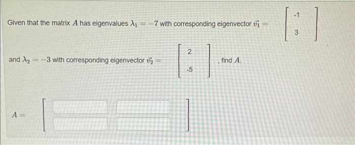 Solved Given that the matrix A has eigenvalues λ1=−7 with | Chegg.com