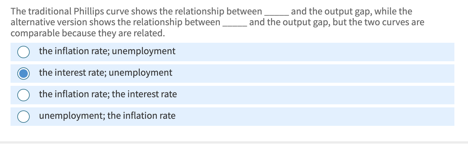 Solved The traditional Phillips curve shows the relationship | Chegg.com