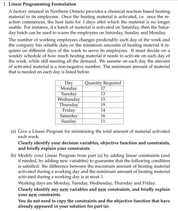 Solved 1 Linear Programming Formulation A Factory Situated