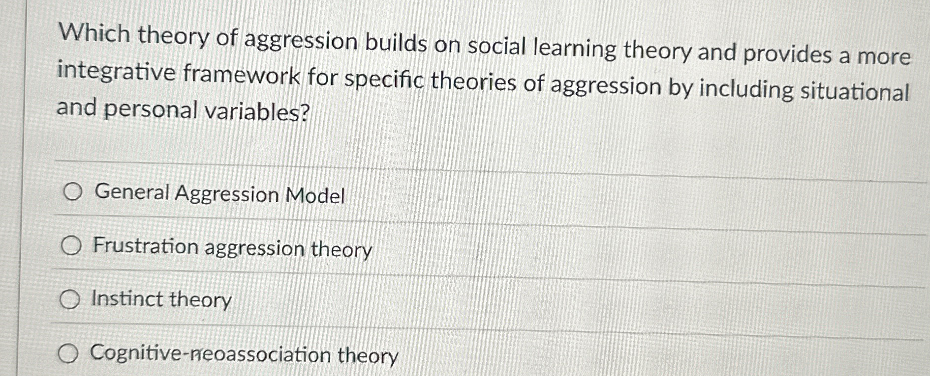 Solved Which theory of aggression builds on social learning | Chegg.com