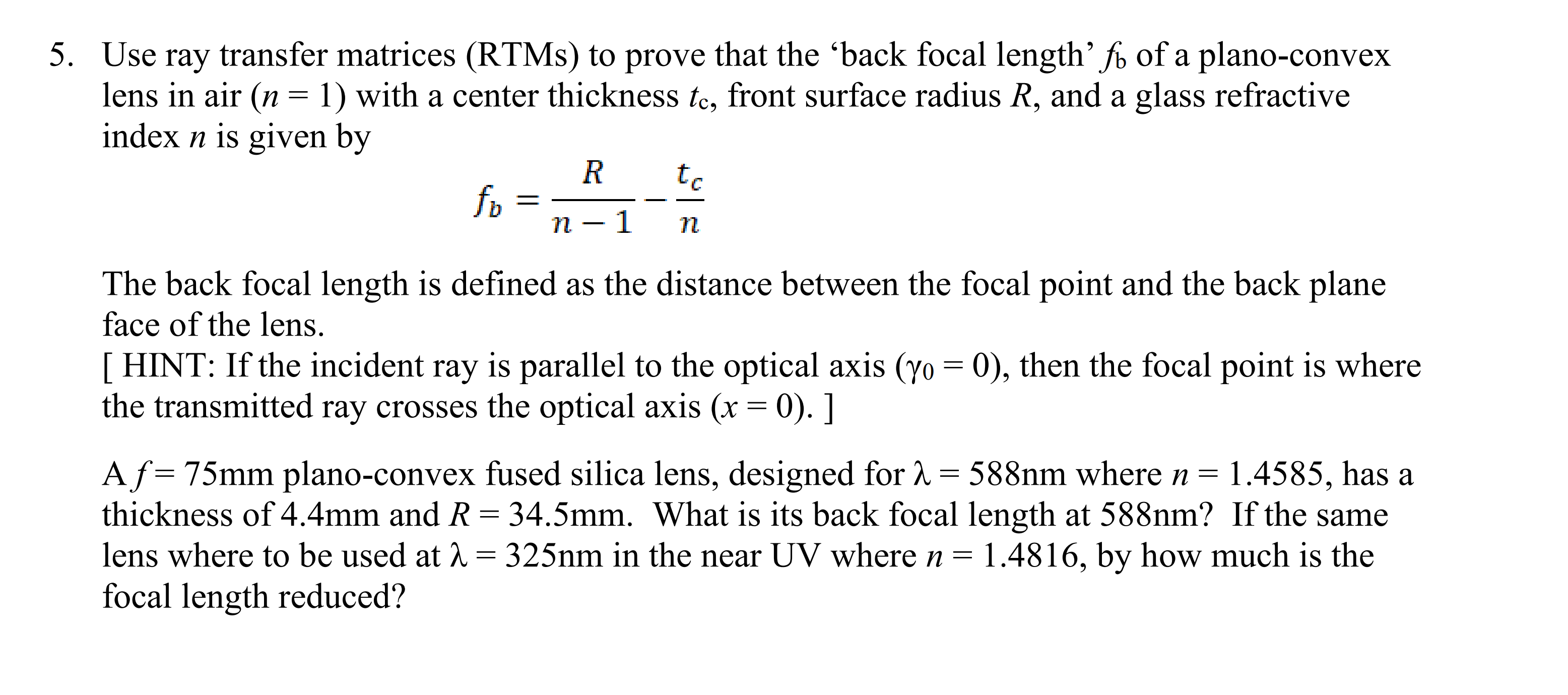 Solved Use ray transfer matrices (RTMs) ﻿to prove that the | Chegg.com