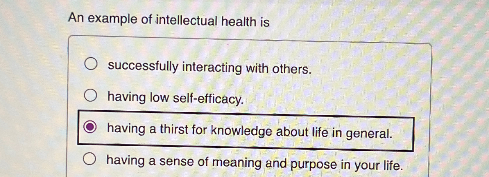 Solved An example of intellectual health issuccessfully | Chegg.com