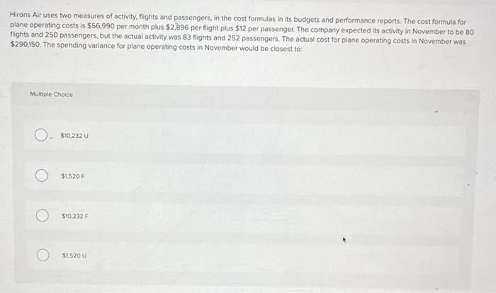 Solved Hirons Air uses two measures of activity flights and | Chegg.com