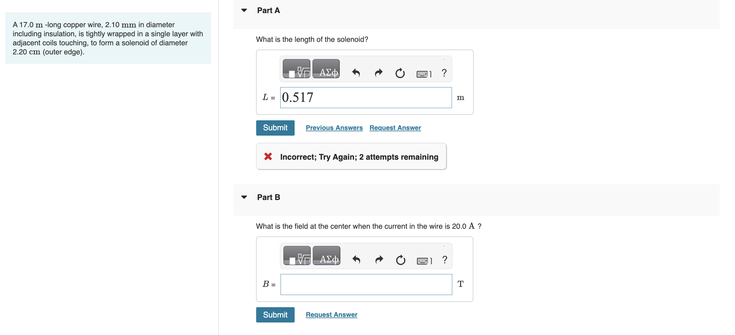 Solved expert A 17.0 ﻿m -long copper wire, 2.10 ﻿mm in | Chegg.com