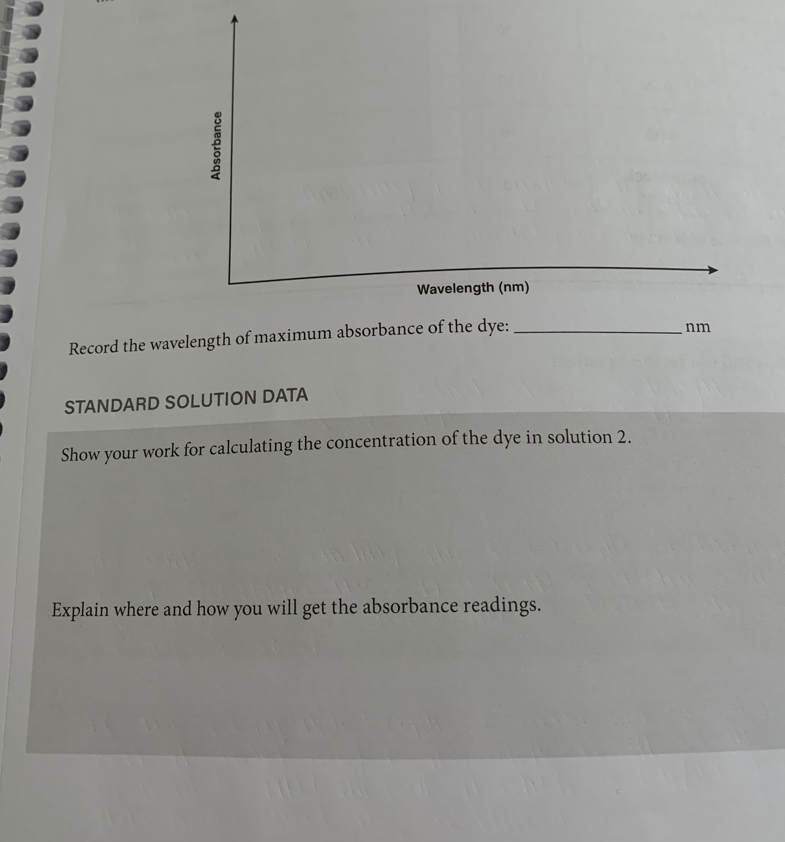 Solved Record the wavelength of maximum absorbance of the | Chegg.com