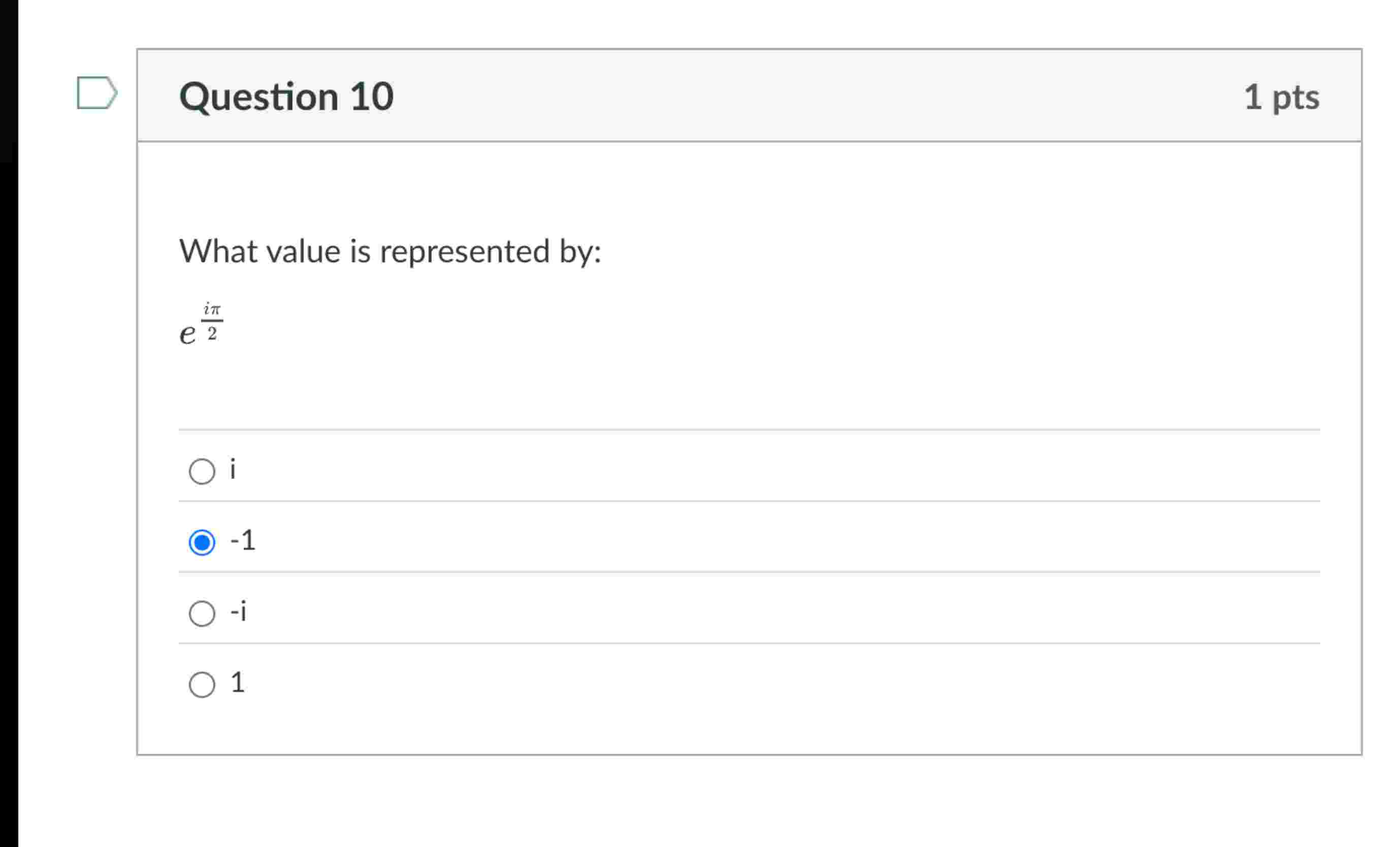 Solved Question 10What value is represented by:e^((i\pi | Chegg.com