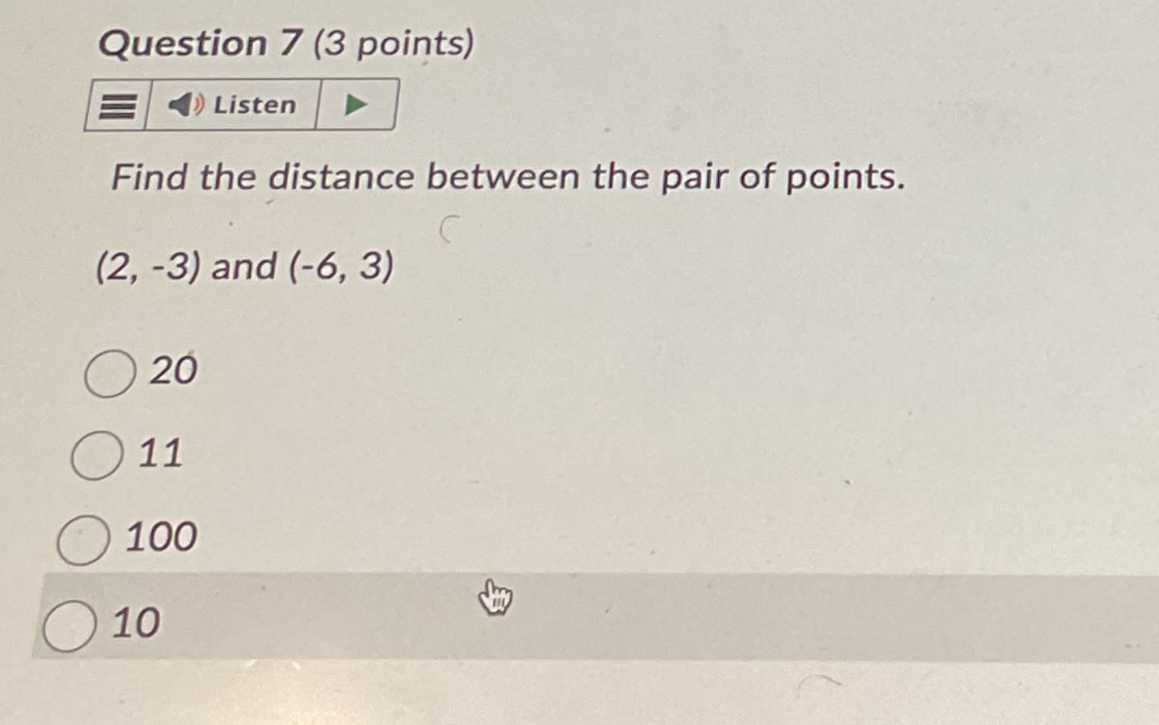 Solved Question 7 (3 ﻿points)Find the distance between the | Chegg.com