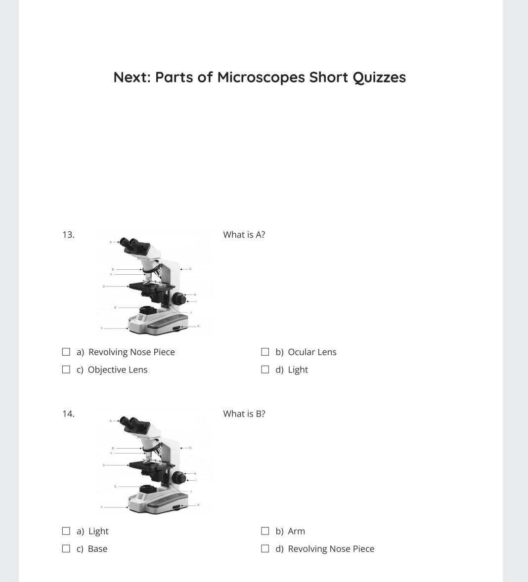 Solved Next: Parts of Microscopes Short Quizzes 13. What is | Chegg.com
