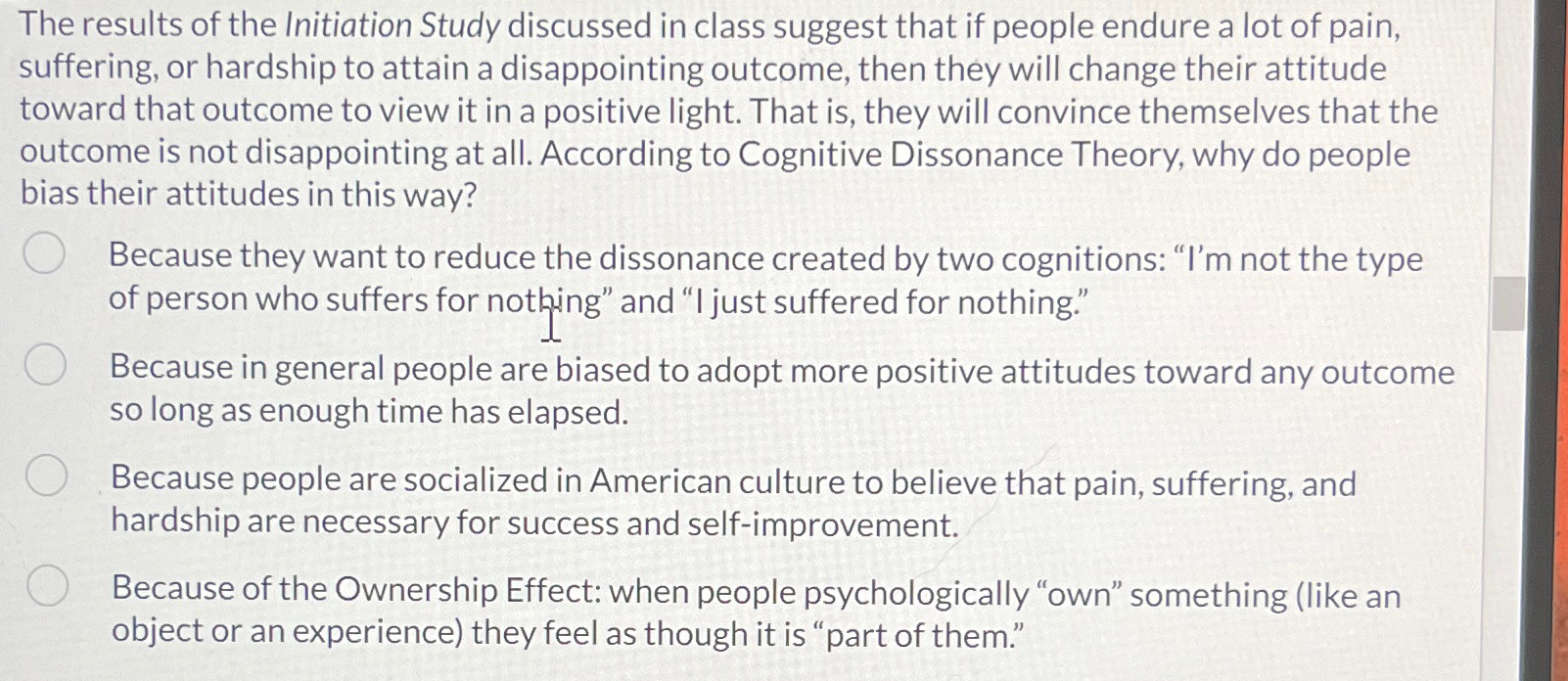 Solved The results of the Initiation Study discussed in | Chegg.com