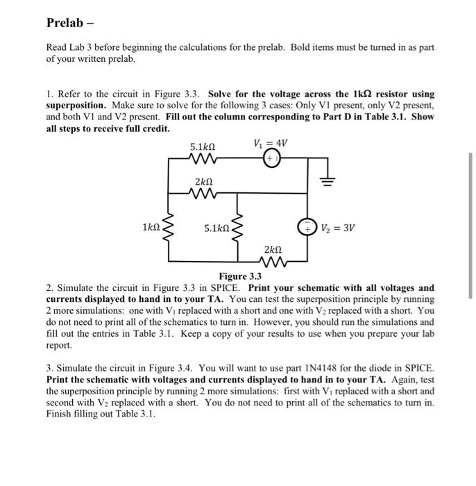 Solved Prelab - Read Lab 3 before beginning the calculations | Chegg.com