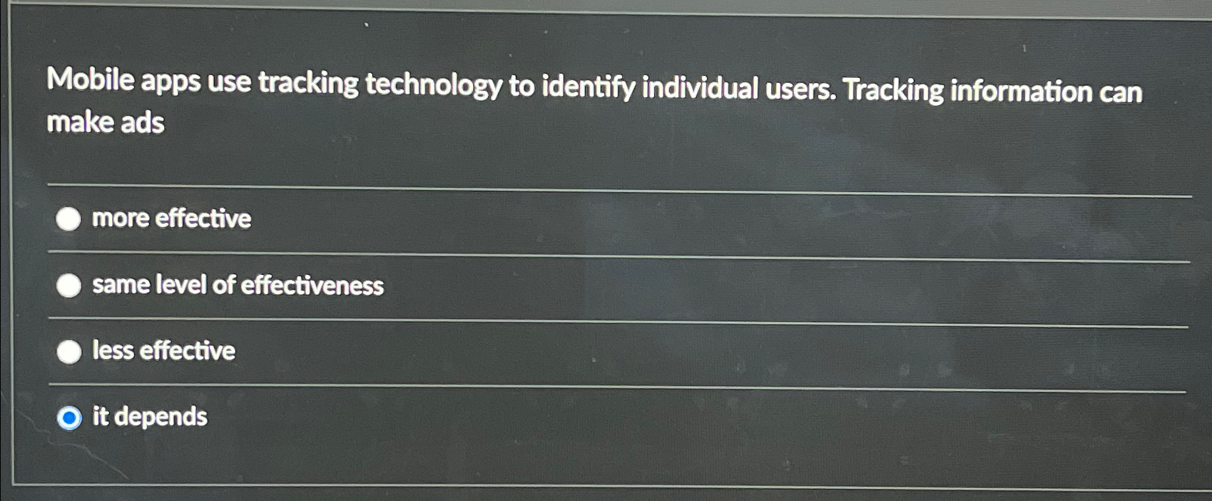 Solved Mobile apps use tracking technology to identify | Chegg.com