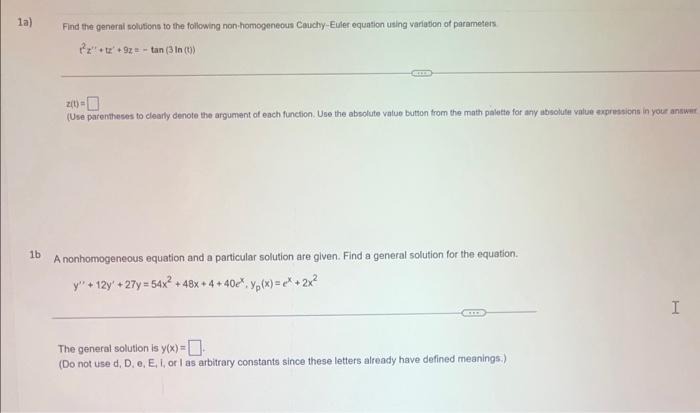 Solved t2z′++z′+9z=−tan(3ln(t)) rin(1)= (Use parentheses to | Chegg.com