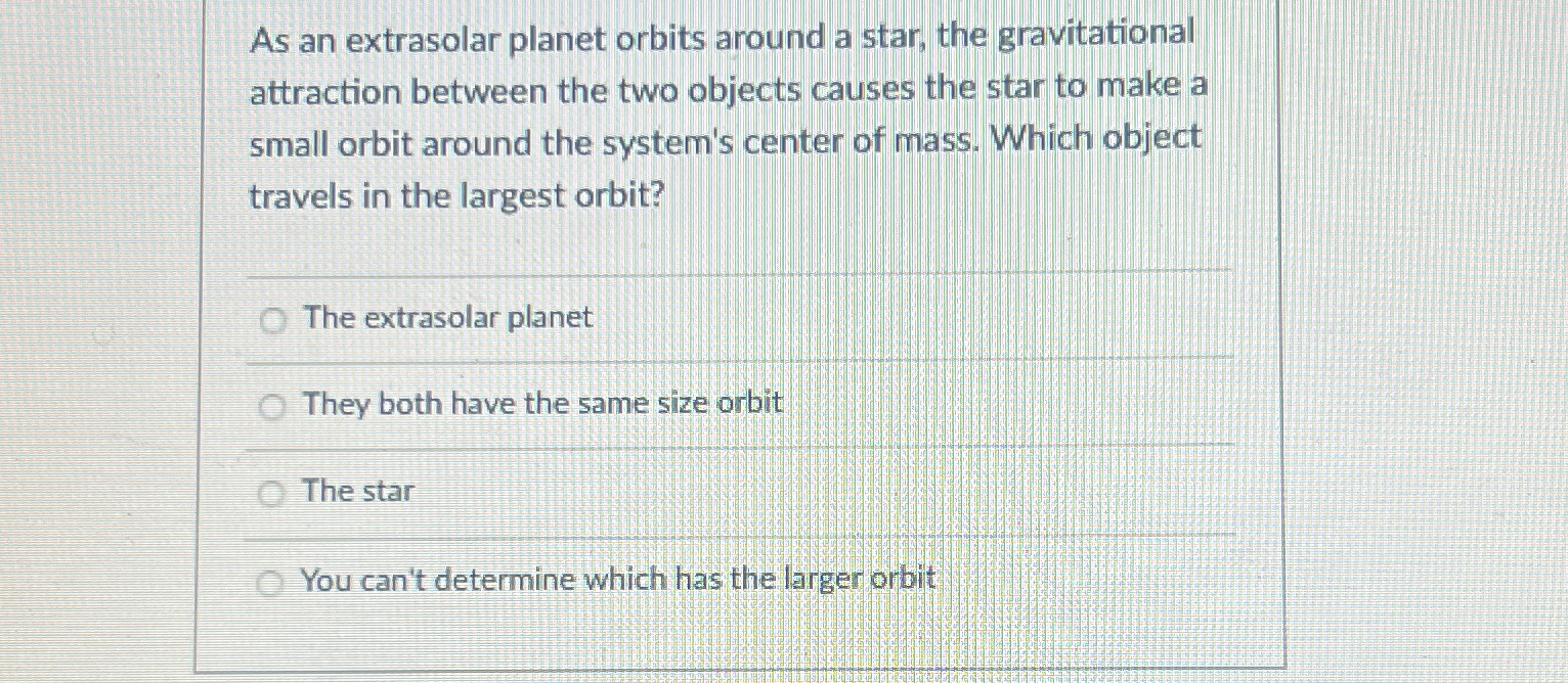 Solved As an extrasolar planet orbits around a star, the | Chegg.com