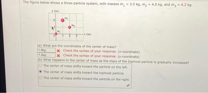 Solved The figure below shows a three-particle system, with | Chegg.com