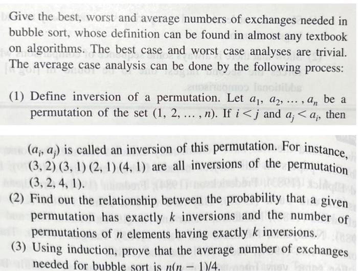 Give the best, worst and average numbers of exchanges | Chegg.com