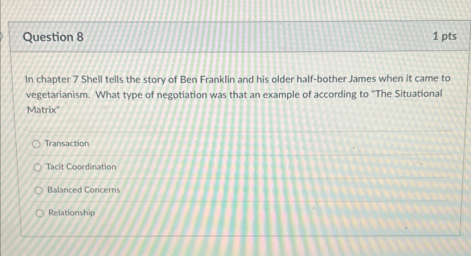 Solved Question 81ptsIn chapter 7 ﻿Shell tells the story of | Chegg.com
