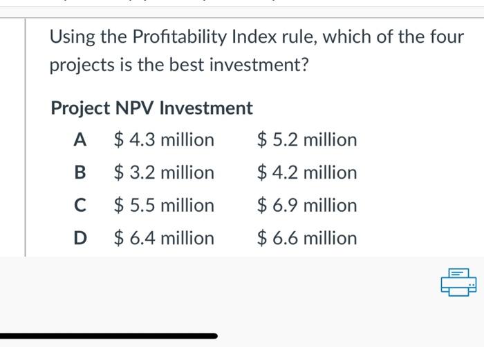 Solved Using the Profitability Index rule, which of the four | Chegg.com