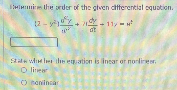 Solved Determine the order of the given differential | Chegg.com