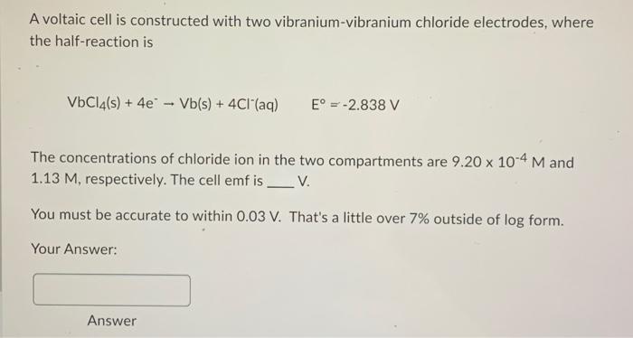 Solved A voltaic cell is constructed with two | Chegg.com