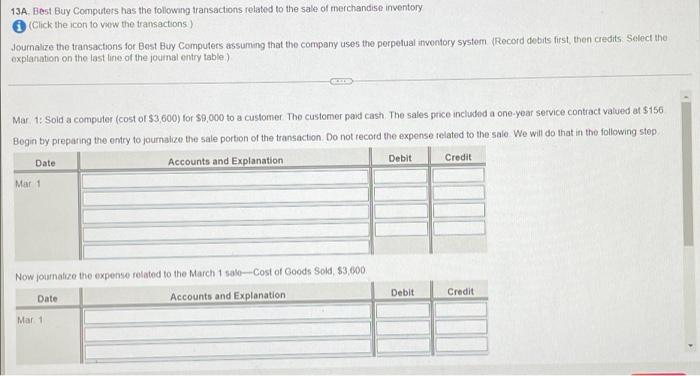 Solved 13A. Best Buy Computers has the following | Chegg.com