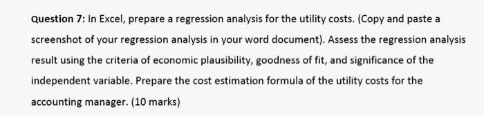 Question 7: In Excel, prepare a regression analysis | Chegg.com