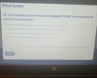 Solved Final ExamThe Patient-Driven Payment Model (PDPM) ﻿is | Chegg.com
