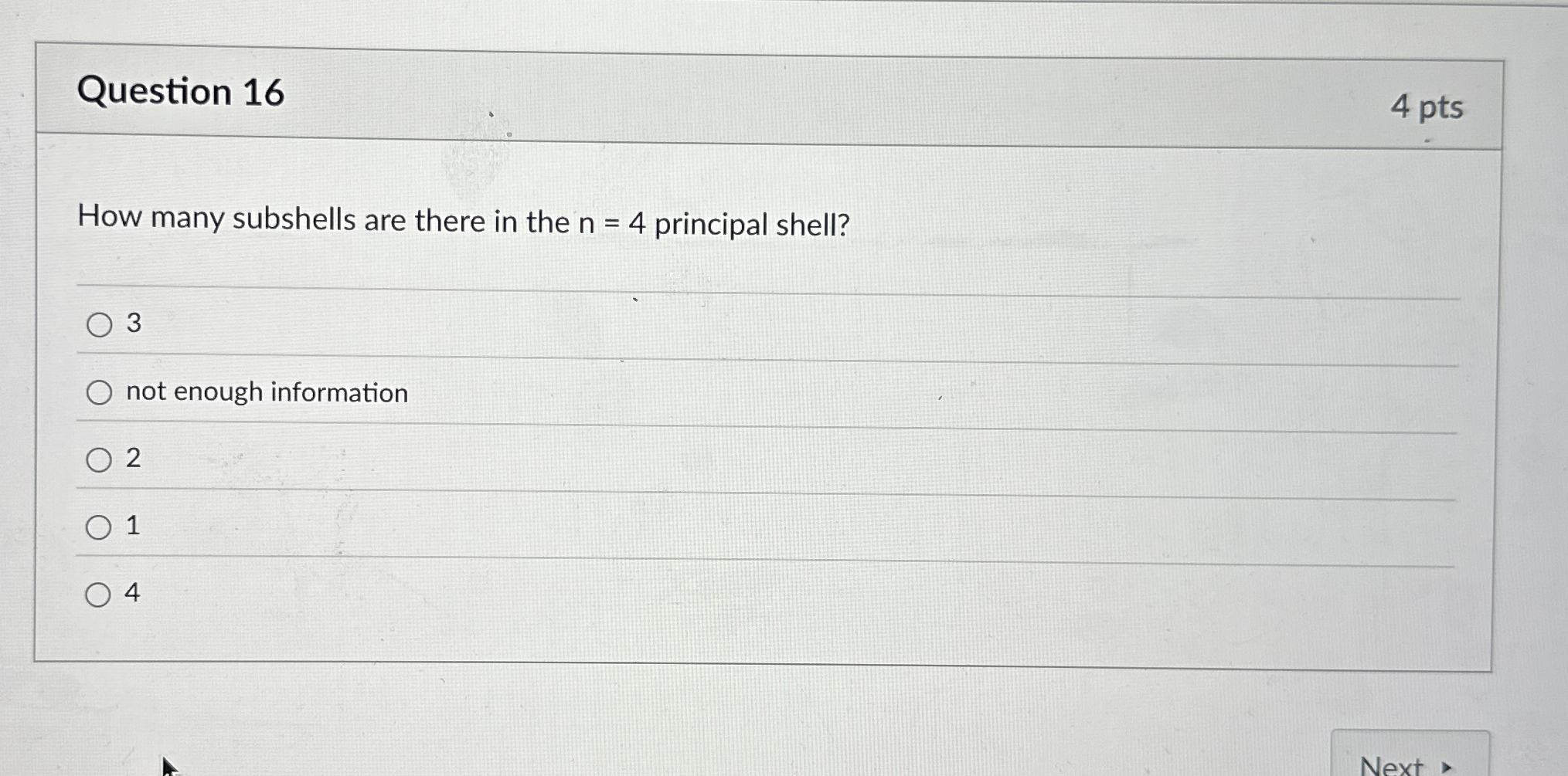 Solved Question 164 ﻿ptsHow many subshells are there in the | Chegg.com
