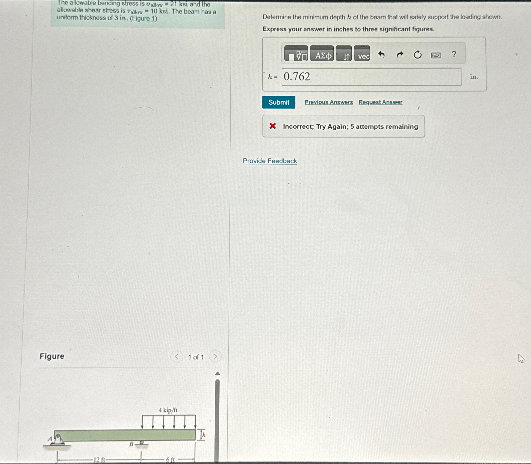 Solved The allowable bending stress is σallow =27ksi and the | Chegg.com