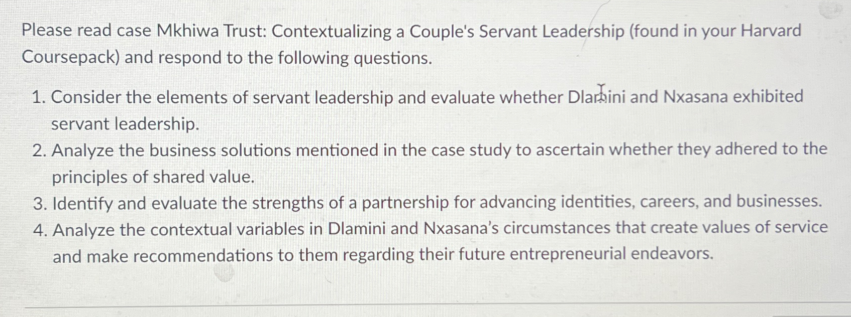 Solved Please read case Mkhiwa Trust: Contextualizing a | Chegg.com