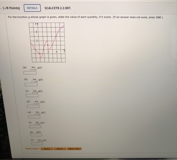 Solved : [-/8 Points] DETAILS SCALCET8 2.2.007. For the | Chegg.com