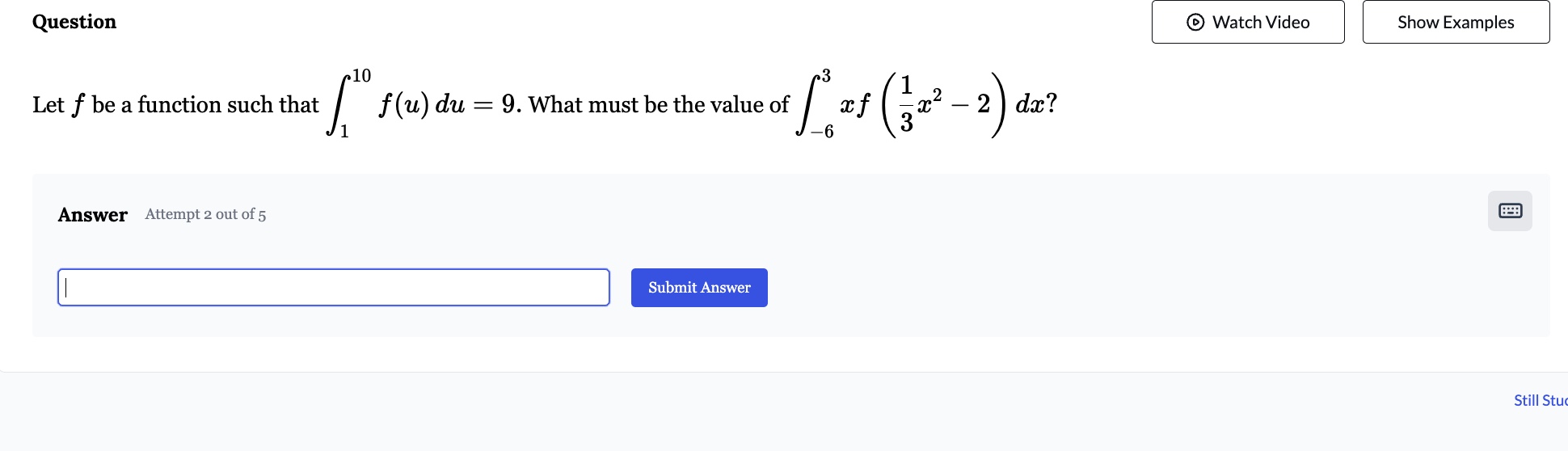 Solved QuestionLet f ﻿be a function such that ∫110f(u)du=9. | Chegg.com