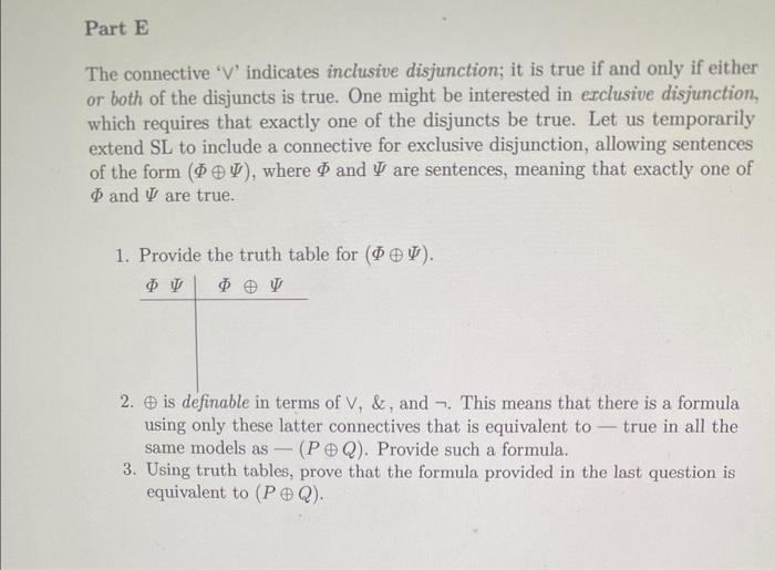 Solved Part E The connective 'V' indicates inclusive | Chegg.com