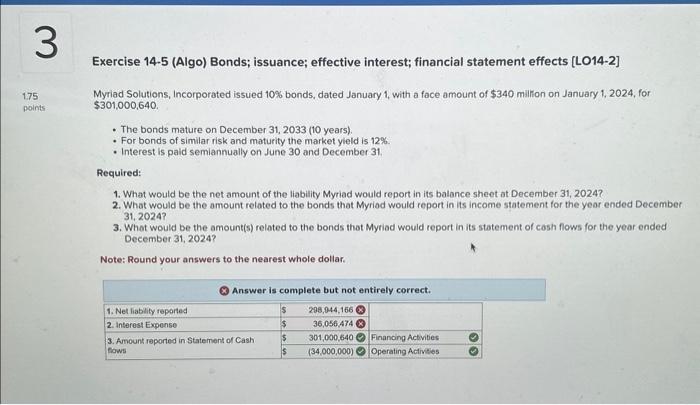 Solved Exercise 14-5 (Algo) Bonds; issuance; effective | Chegg.com