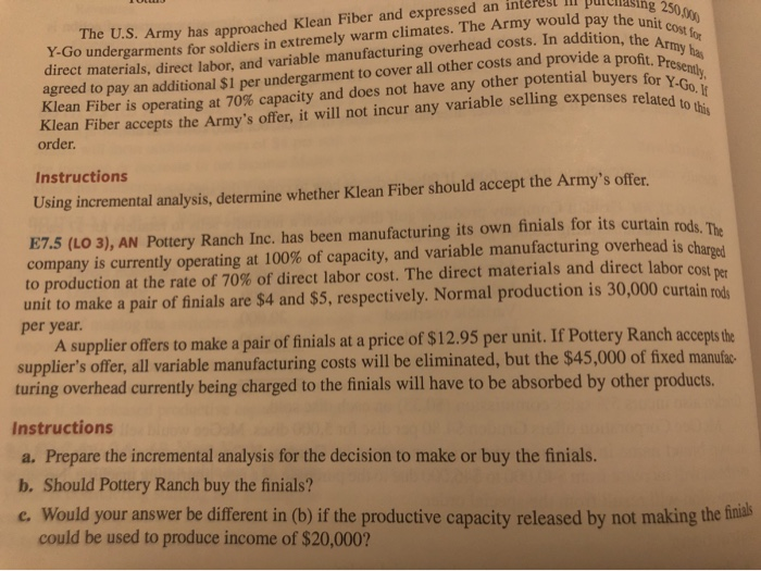Solved The U.S. Army has approached Klean Fiber and | Chegg.com
