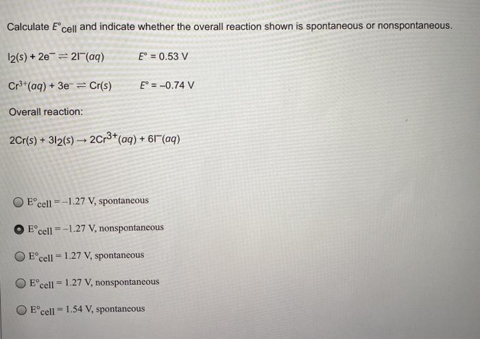 Solved Calculate Eºcell and indicate whether the overall | Chegg.com