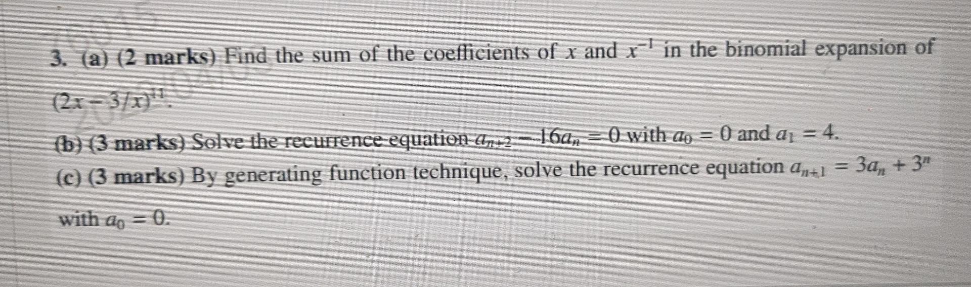 Solved 3. (a) (2 marks) Find the sum of the coefficients of | Chegg.com