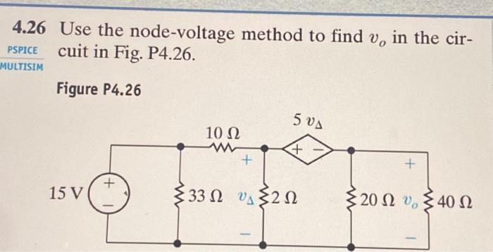 Solved 4.26 Use the node-voltage method to find v, in the | Chegg.com