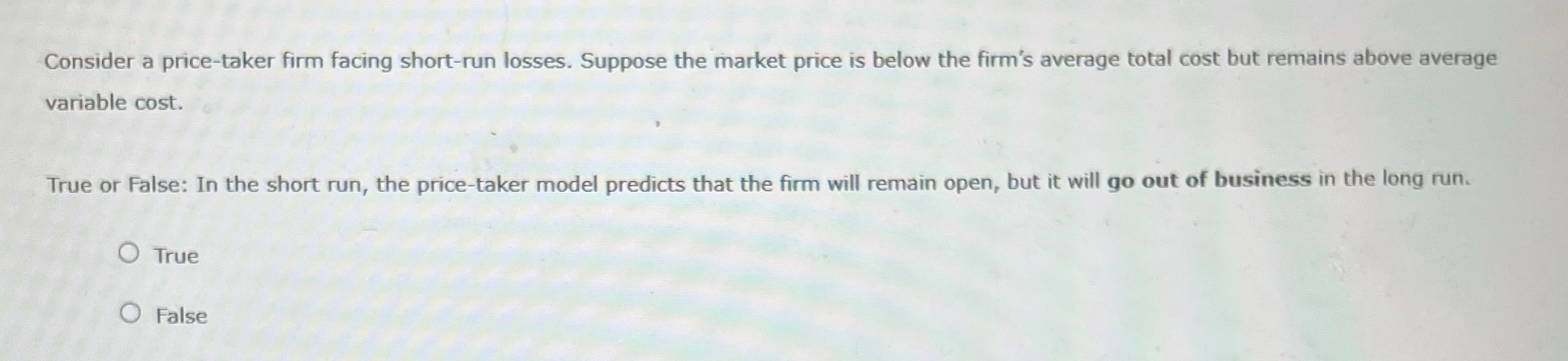 Solved Consider a price-taker firm facing short-run losses. | Chegg.com