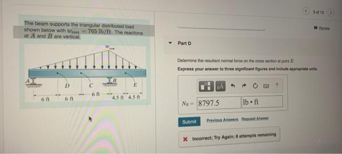 Solved so The beam supports the triangular distributed load | Chegg.com