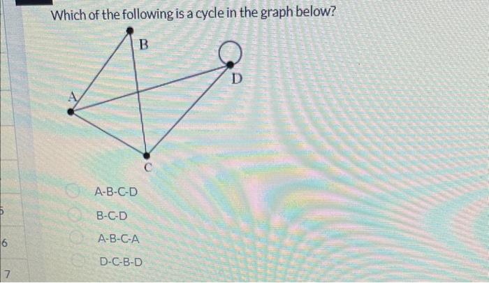 Solved Which of the following is a cycle in the graph below? | Chegg.com